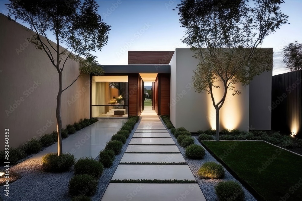 A Modern Home's Minimalist Pathway 8. Generative AI Stock Illustration ...