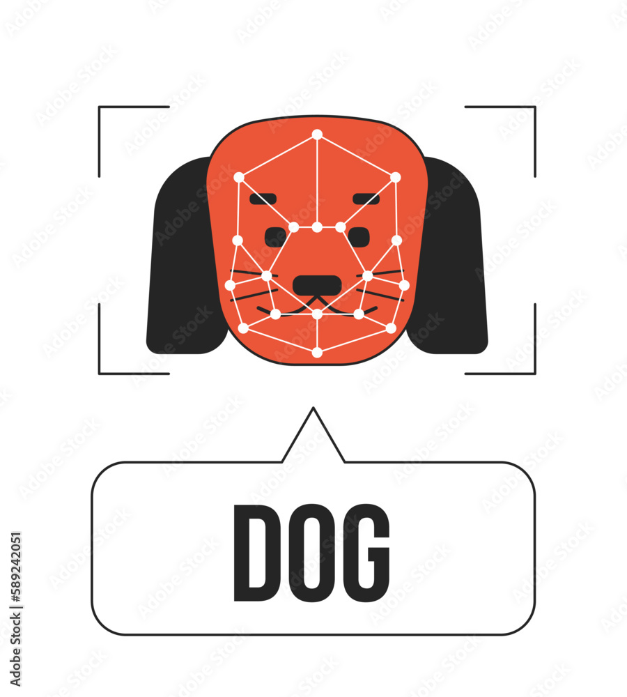 Dog image detection linear flat color vector icon. Editable thin line ...