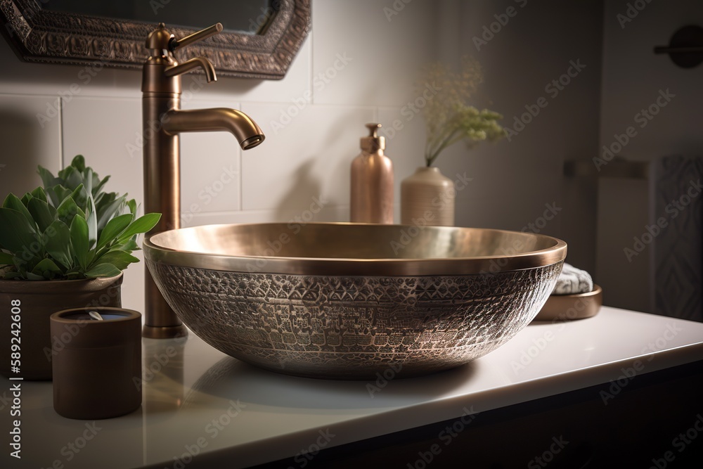 Designing a bathrom modern and sleek aesthetic, rary and artistic feel ...