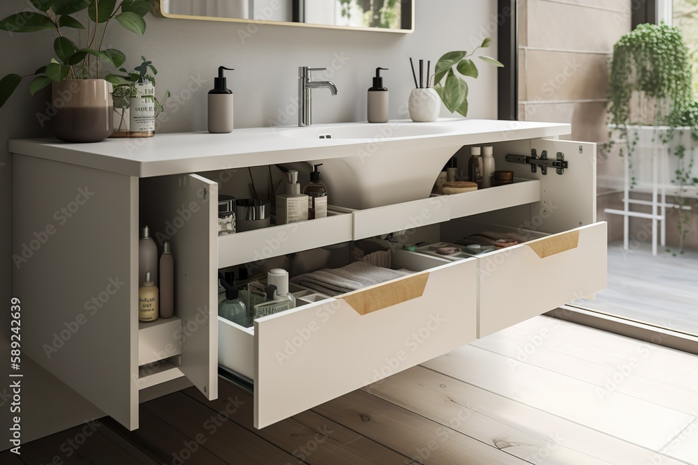 Designing a bathrom modern and sleek aesthetic, rary and artistic feel ...