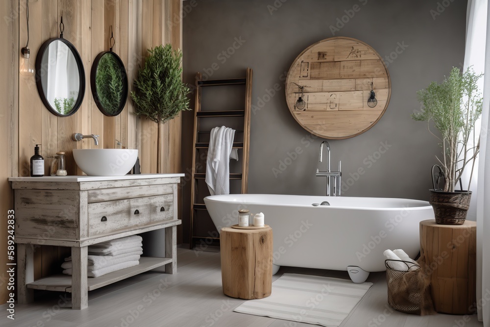 Designing a bathrom modern and sleek aesthetic,tiles,water, spa rary ...