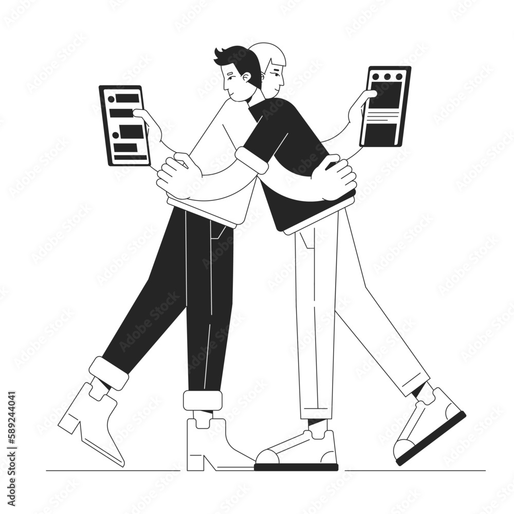 Phubbing in relationship black and white concept vector spot ... Phubbing in relationship black and white concept vector spot ...