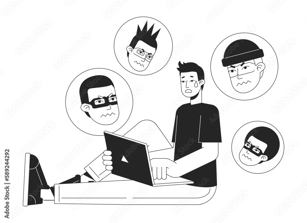 Online scams black and white concept vector spot illustration. Editable ...