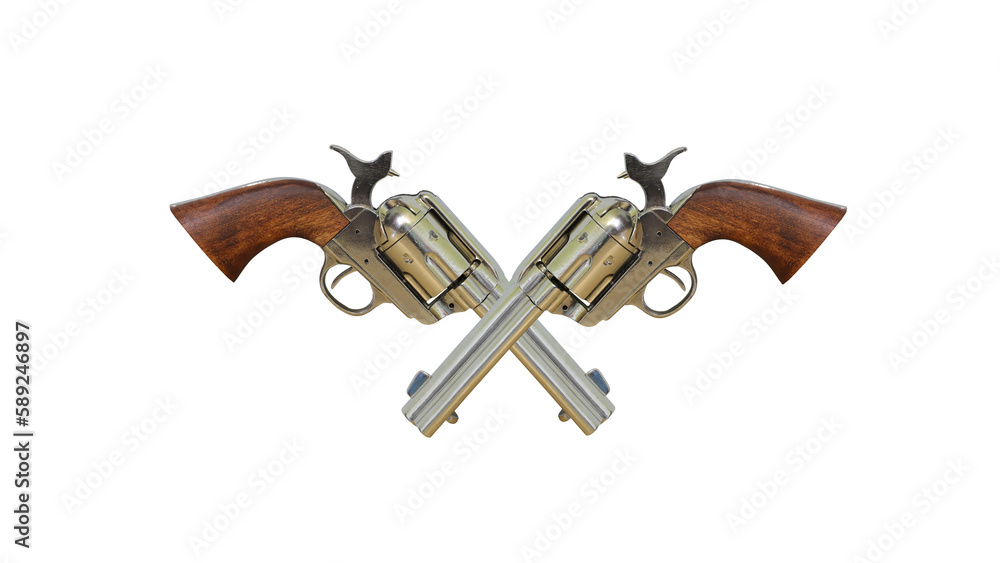 two crossed revolvers with transparent background Stock Photo | Adobe Stock