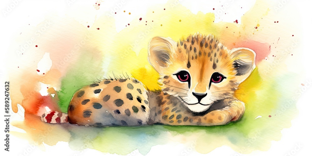 colorful watercolor jungle cat illustration Generative AI art Stock ...