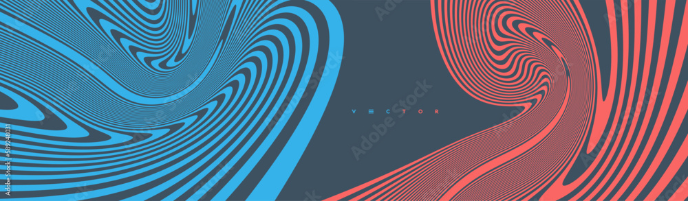 Psychedelic pattern with melting and distorting lines. The geometric background by stripes. 3d ...