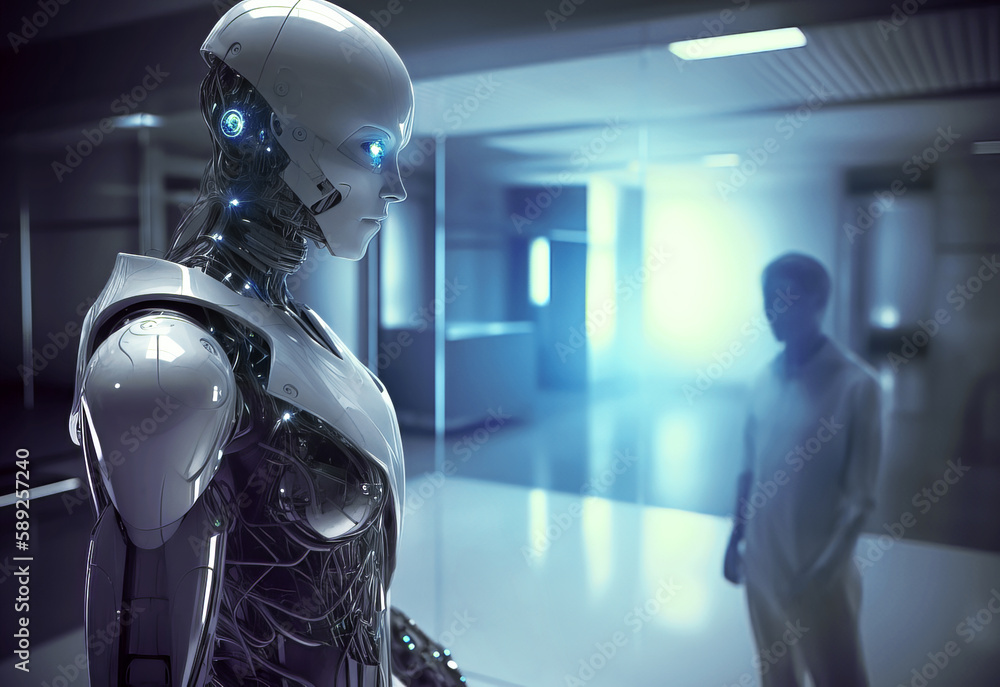 Illustration of a humanoid male android with robotic metallic body ...