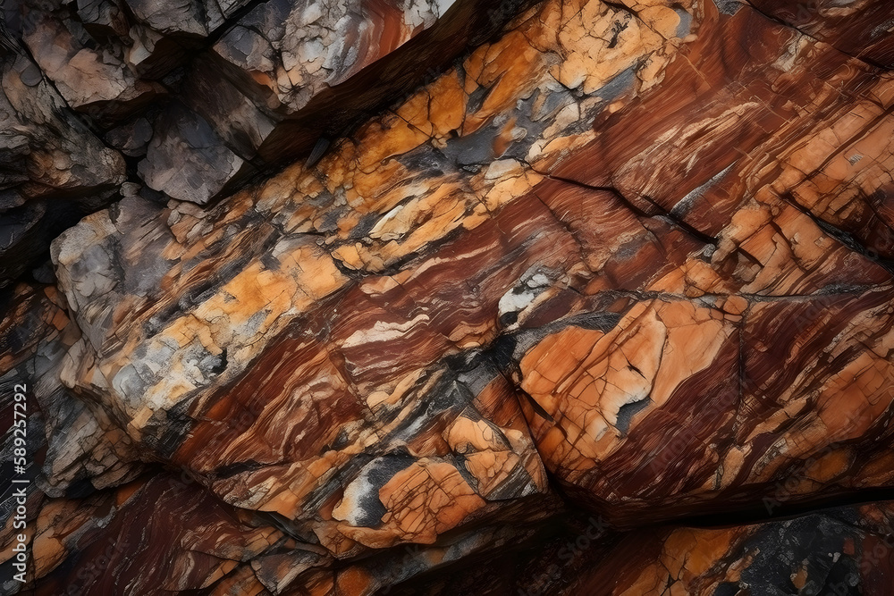 Brown rock texture close-up with cracks. Rough mountain surface. Stone ...