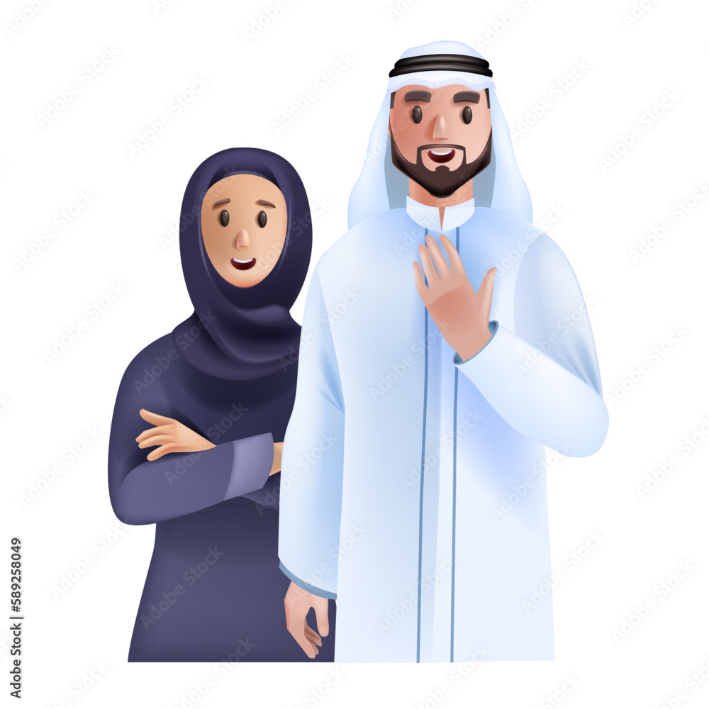 3D Arab family, vector muslim love couple, male Emirates character ...