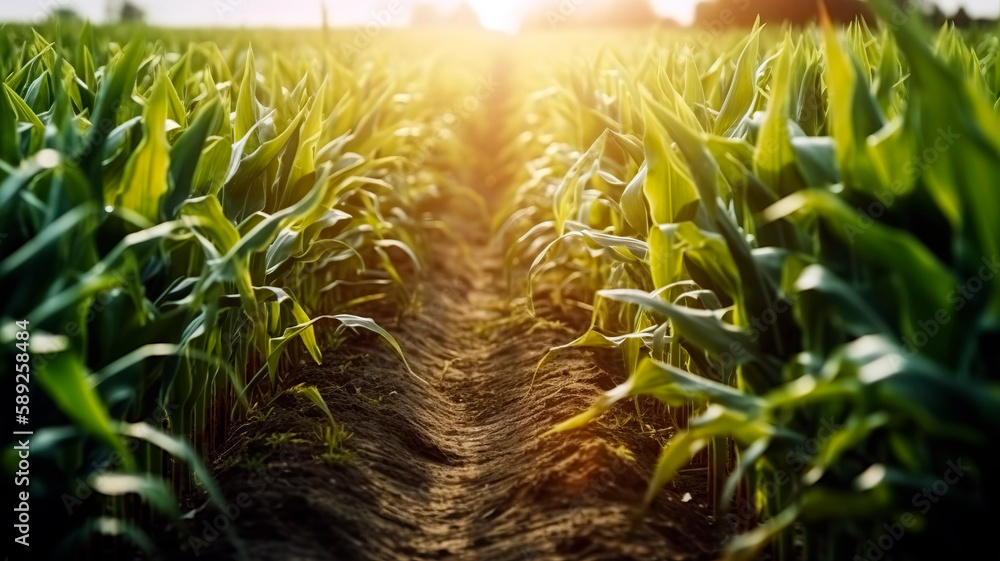Photo & Art Print Organic maize farm or corn field seeding and plantign ...