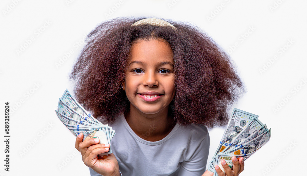 Children girl afro dollars 100. Smiling multiracial teenage kid girl ...