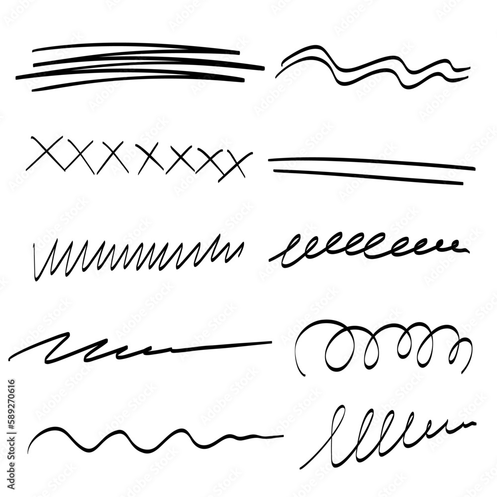 Line. Highlight underline and strike through. Pen line template. Hand ...