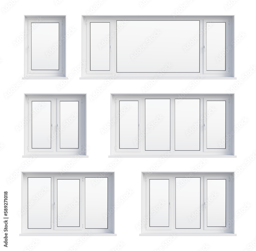 Set of different Types of Casement Windows. White isolated windows with ...