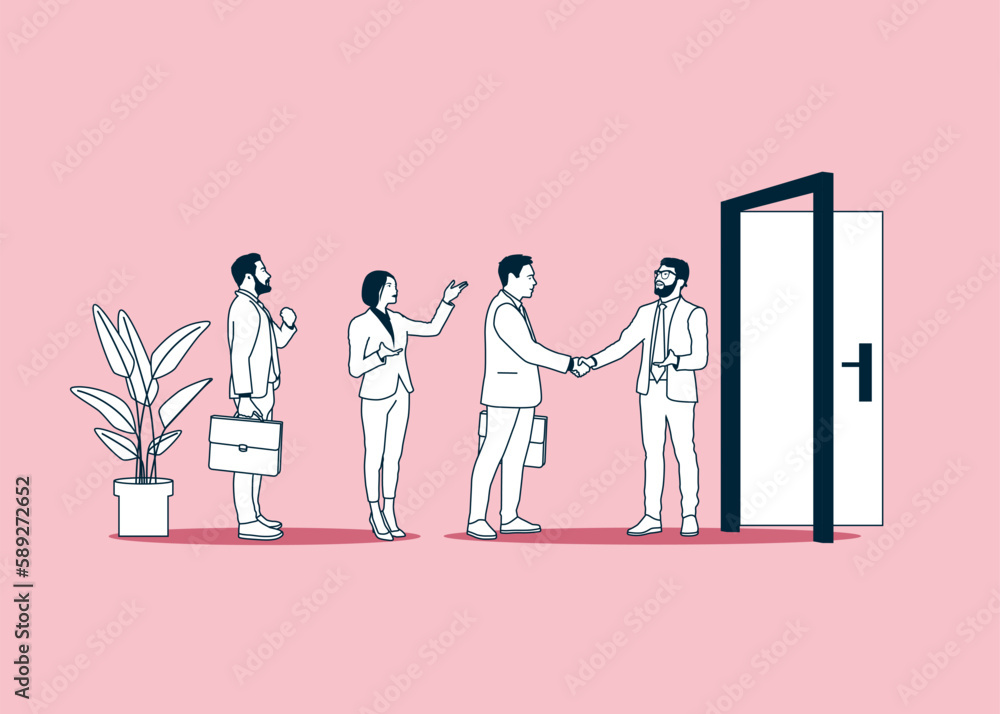 Warm welcome to new office. Businessman welcome and introduce new staff ...