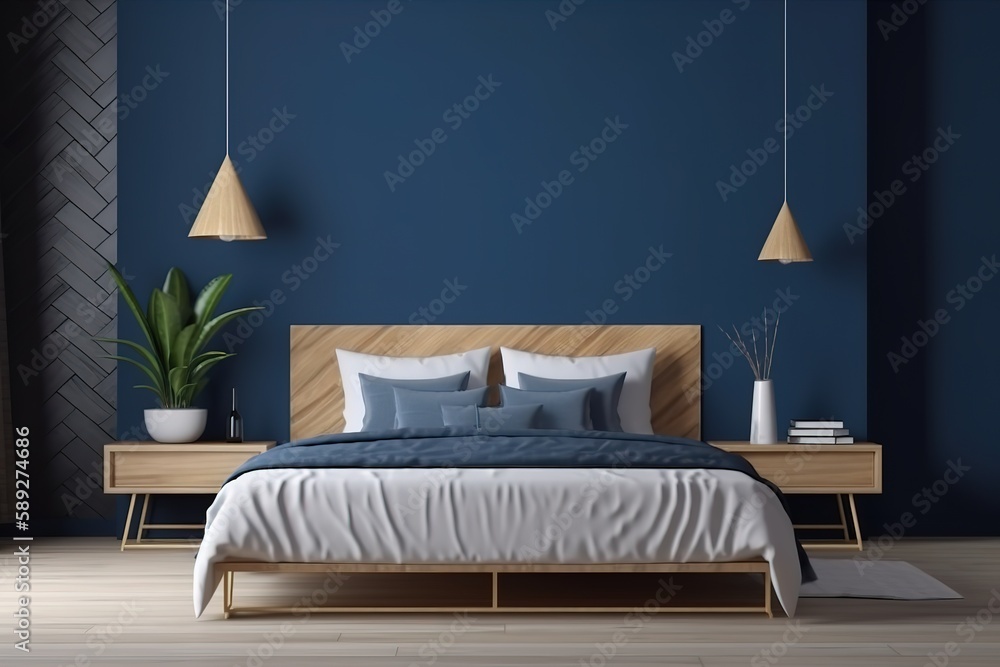 blue modern bedroom | Coloured modern white and blue bedroom with big ...