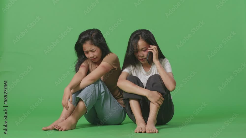 Vidéo Stock Full Body Of A Young Asian Woman Victim Of Violence With ...