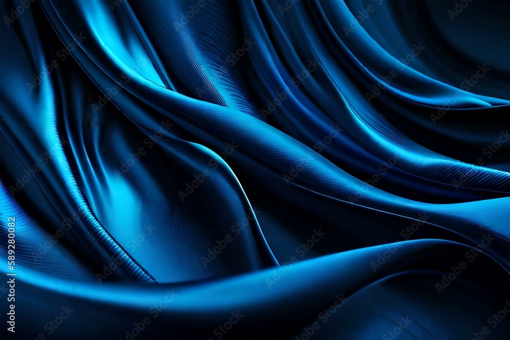 Deep blue silk satin fabric. Elegant abstract background. Liquid wave effect or silk with soft ...