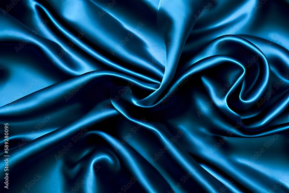 Deep blue silk satin fabric. Elegant abstract background. Liquid wave effect or silk with soft ...