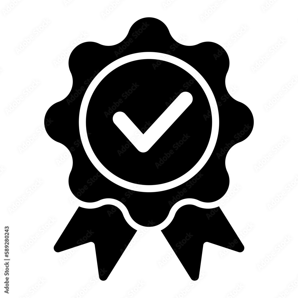 Achievement badge icon. Check mark award symbol. Approval check sign ...