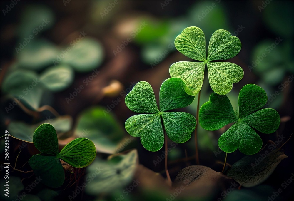 Green background with three-leaved shamrocks, Lucky Irish Four Leaf ...