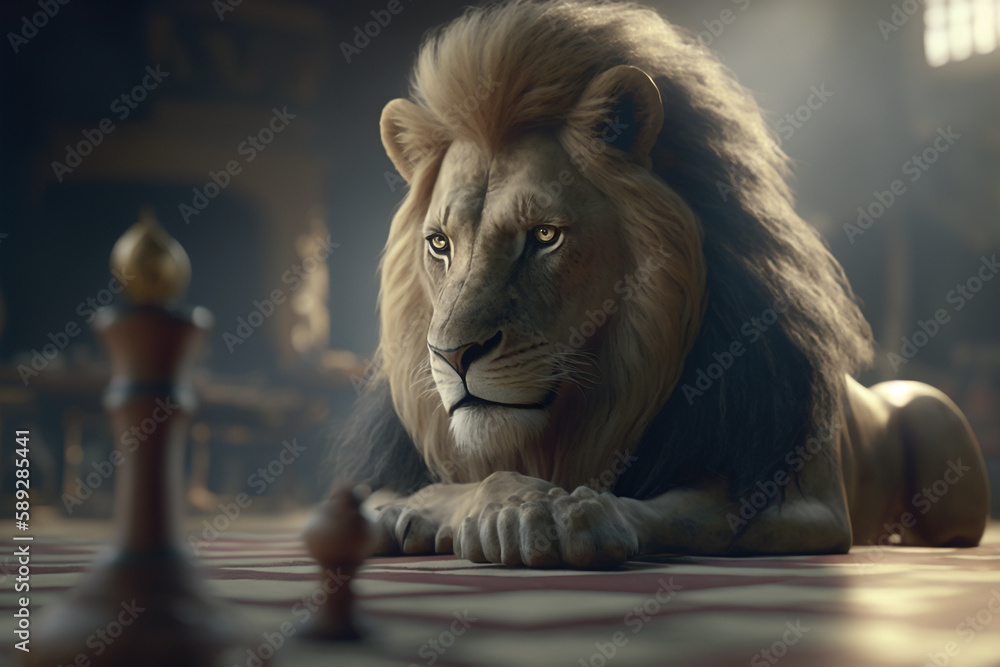 The Royal Lion King chess pieces on a chess board, winner of bussiness ...