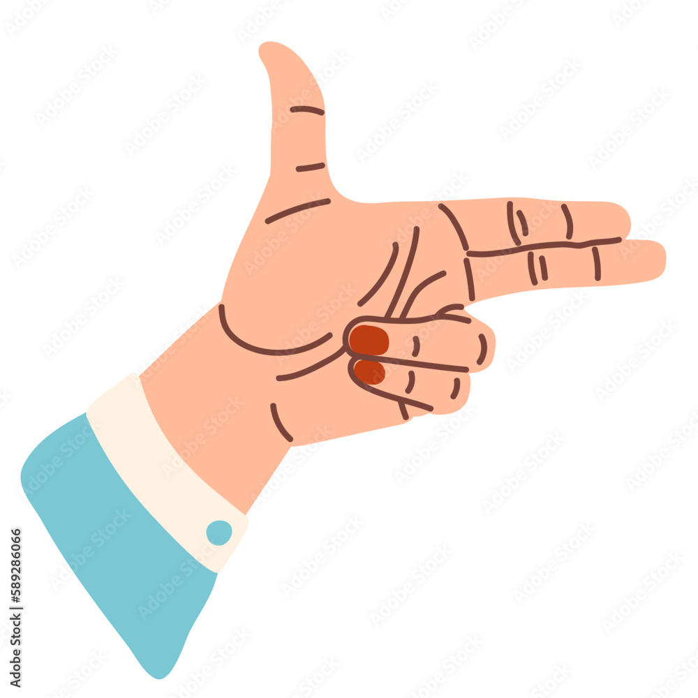 Hand Gun Sign Vector Cartoon Illustration Isolated On White Gun Pistol