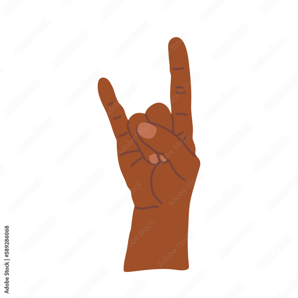 Hand showing Rock sign. Hand gesture devil horns. Colorful vector flat ...