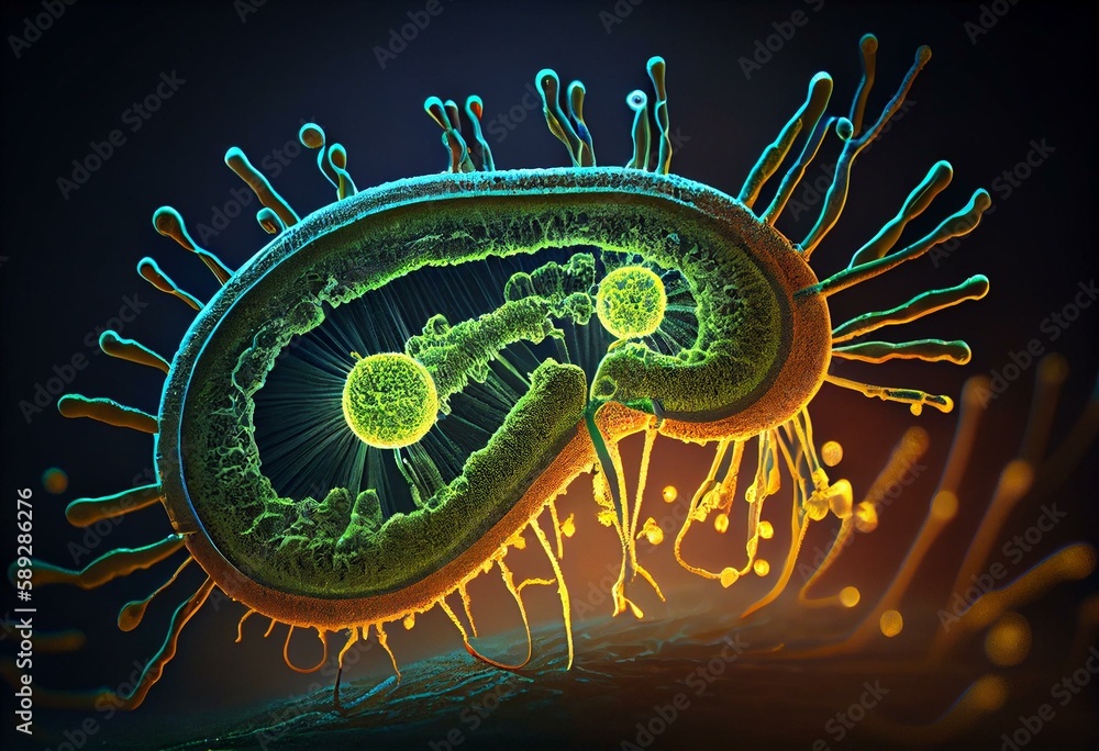 Helicobacter pylori in microscope. Bacterias. Generative AI Stock ...