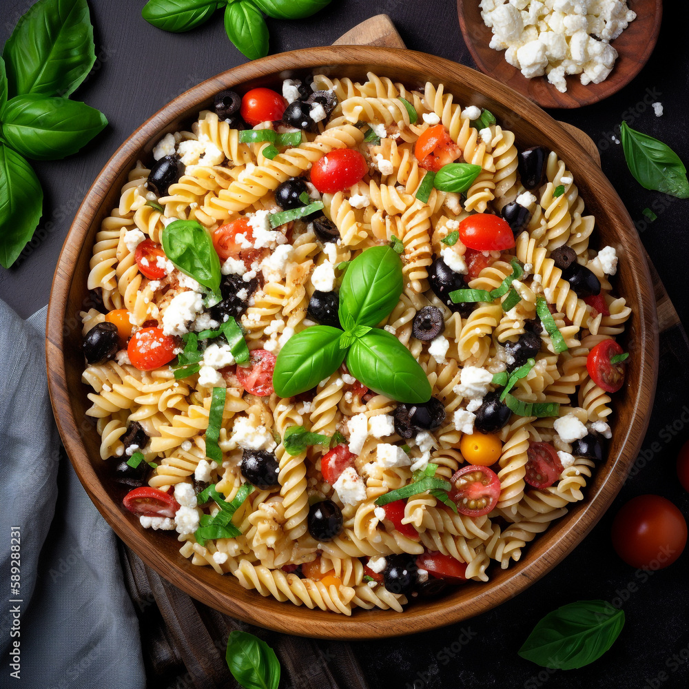 A food photograph of a delicately arranged plate of rustig fussili ...