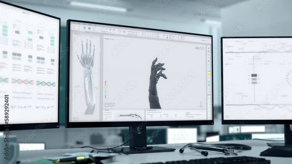 Cyborg Finger Mechanisms Connecting To Bionic Arm In 3D Fabrication ...