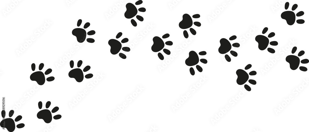 Traces of a dog cat foot step vector . Paw print of silhouette animal ...
