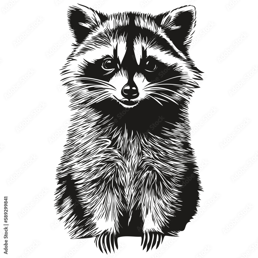Raccoon vintage illustration, black and white vector art Stock Vector ...