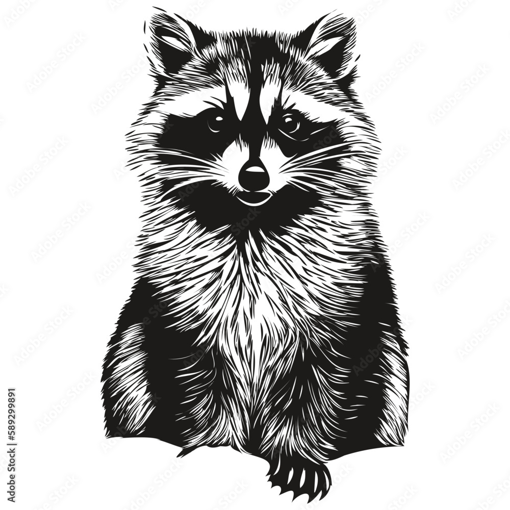 Raccoon vector illustration line art drawing black and white Stock ...