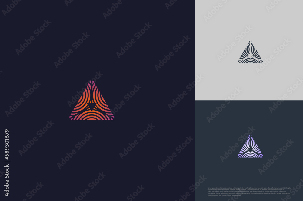 Geometric Shape triangle logo pyramid shape with lines monogram minimal style. Vector ...