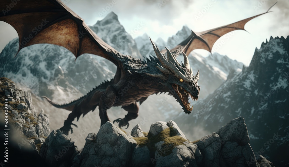 Flying dragon realistic look, generative AI Stock Illustration | Adobe ...