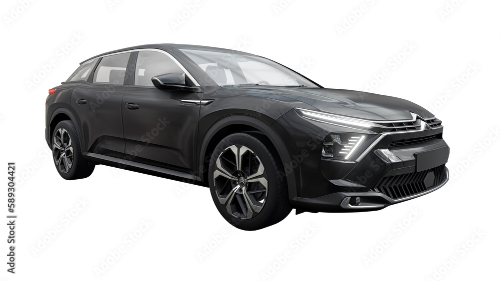Paris, France. April 05, 2023. Black Citroen C5X is a stylish and spacious crossover that ...