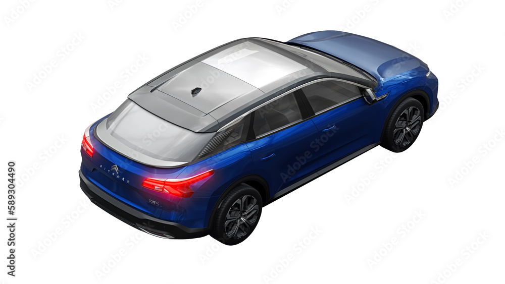 Paris, France. April 05, 2023. Blue Citroen C5X is a stylish and ...