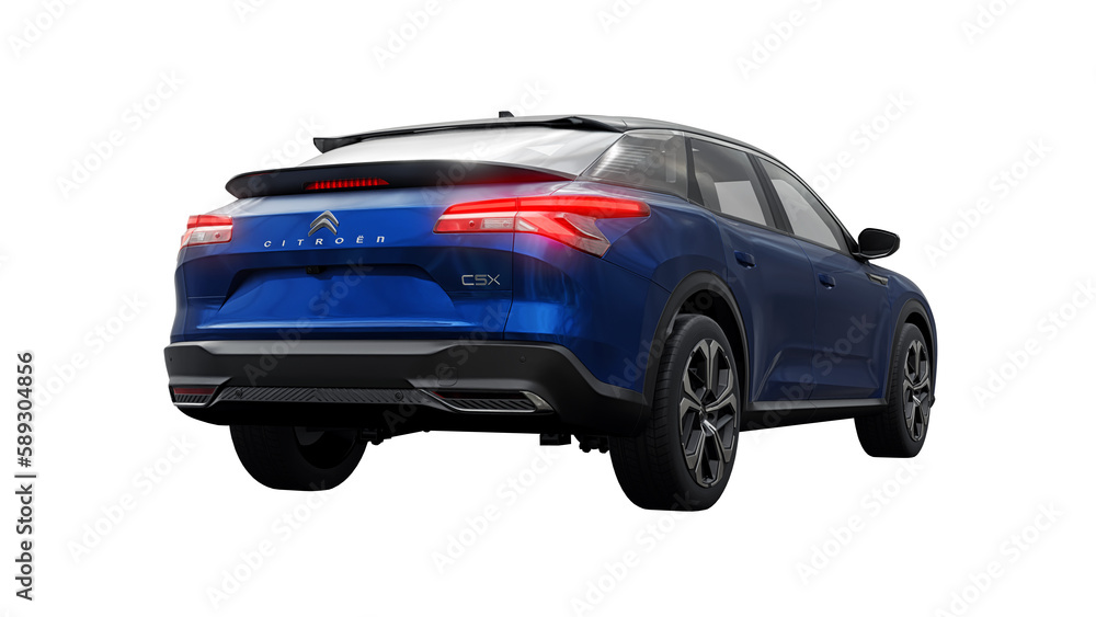 Paris, France. April 05, 2023. Blue Citroen C5X is a stylish and ...