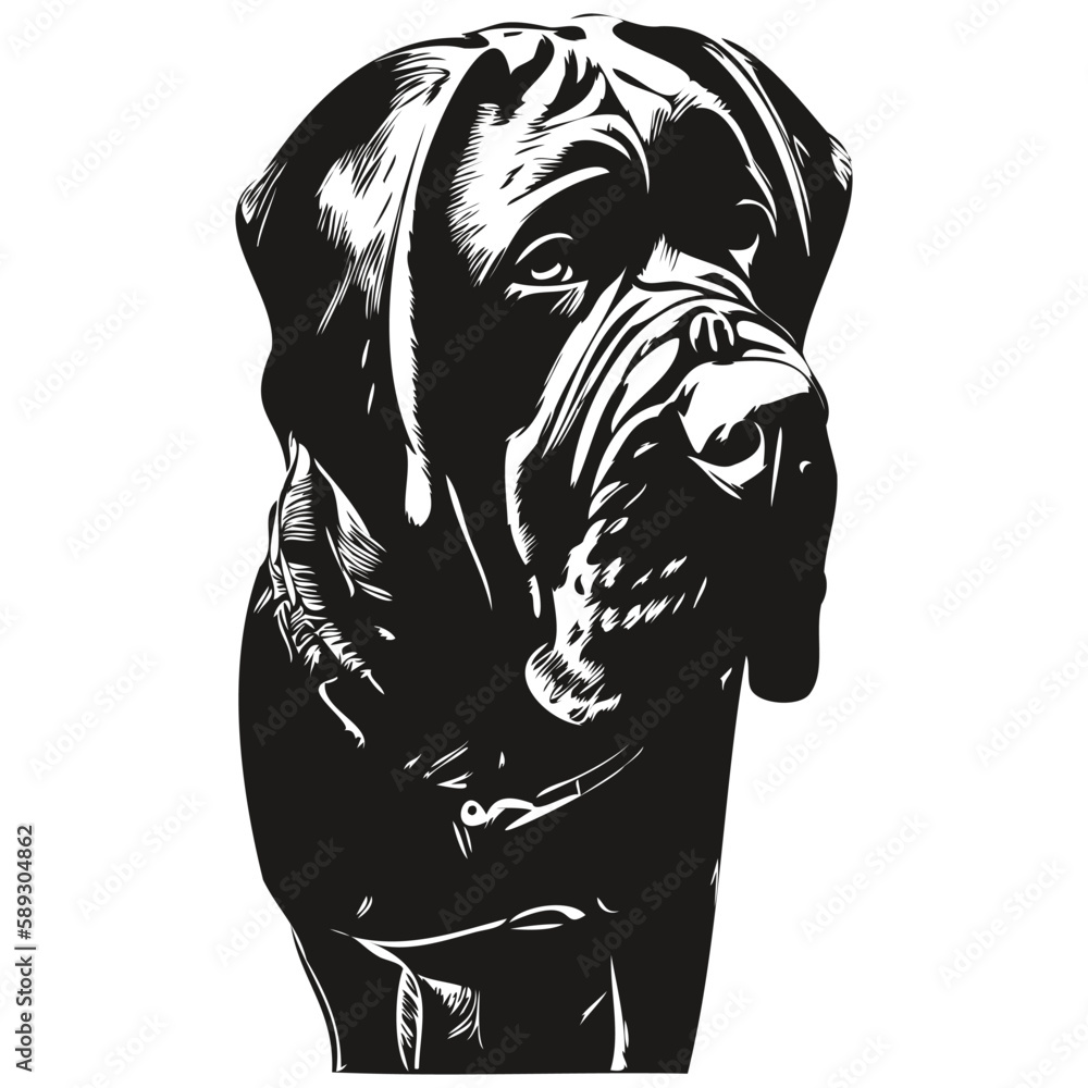 Cane Corso dog logo hand drawn line art vector drawing black and white ...