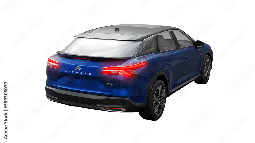 Paris, France. April 05, 2023. Blue Citroen C5X is a stylish and ...