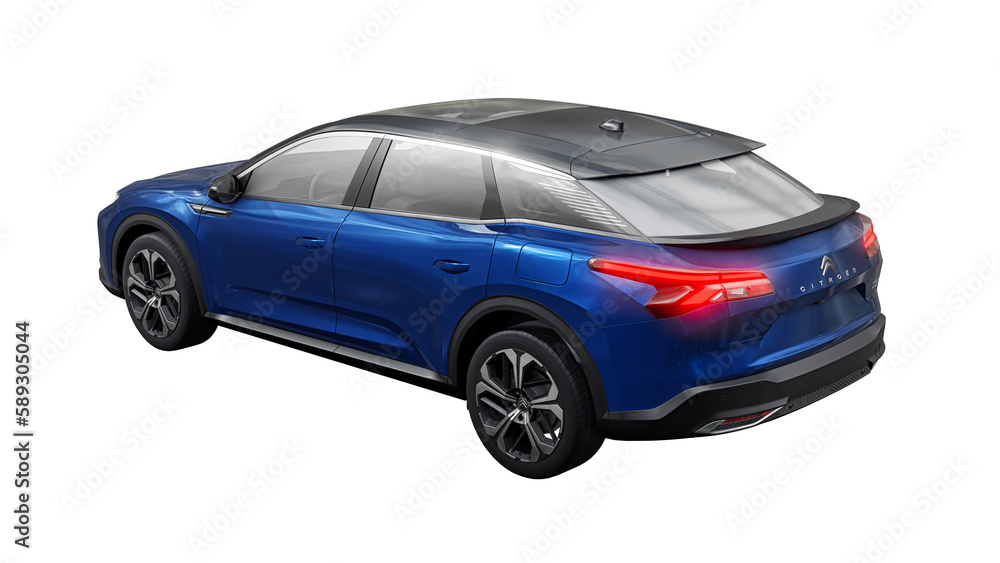 Paris, France. April 05, 2023. Blue Citroen C5X is a stylish and ...