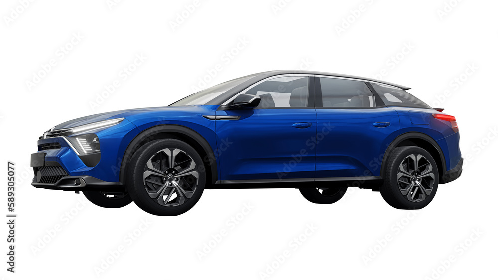 Paris, France. April 05, 2023. Blue Citroen C5X is a stylish and ...