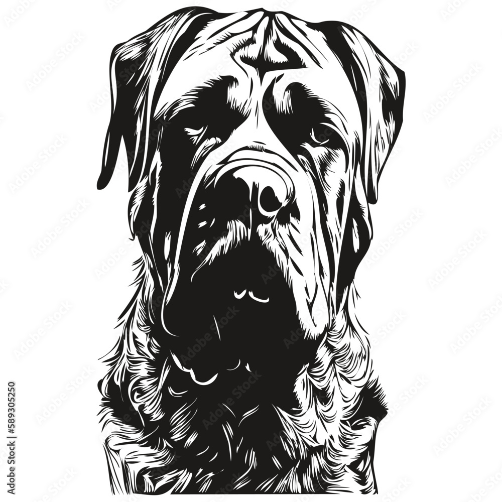 Mastiff dog hand drawn line art vector drawing black and white logo ...