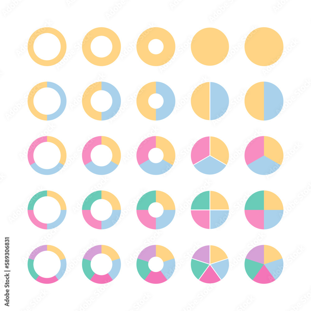 Colored segments pie diagram template. Circle graph collection ...