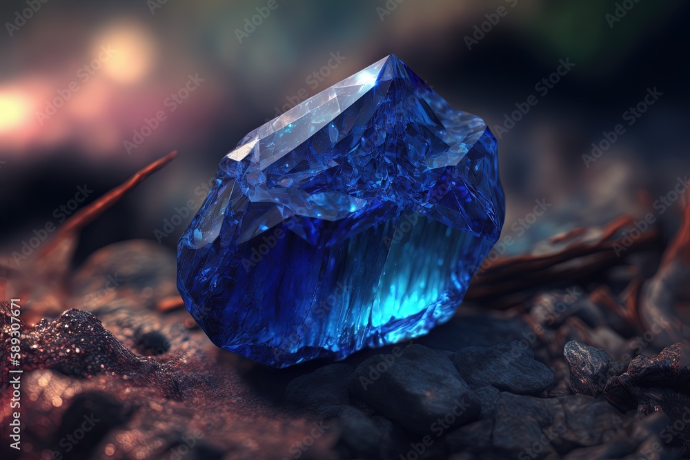 blue sapphire, close up raw material mineral gemstone, idea for ...