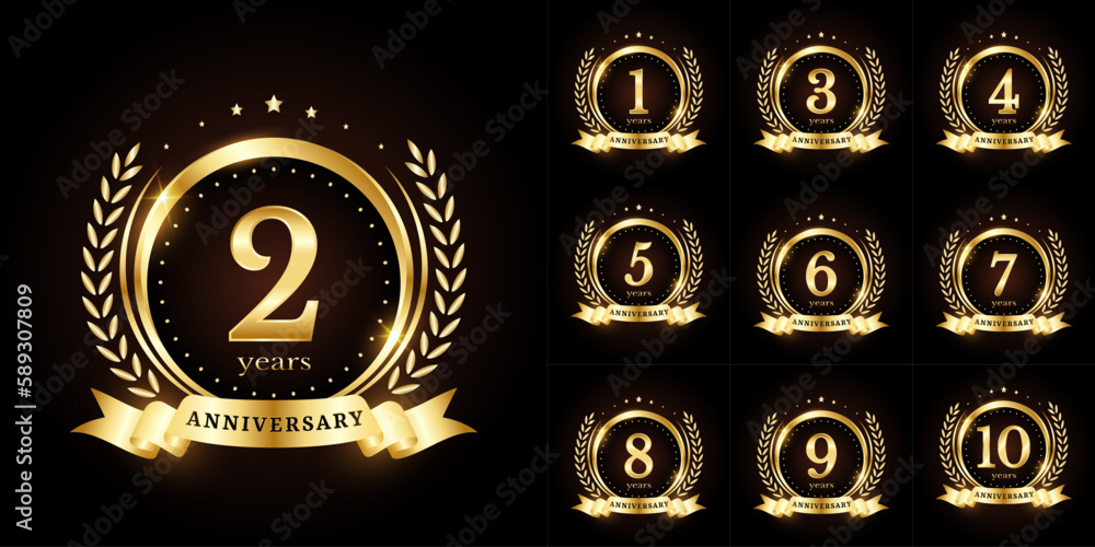 Anniversary golden luxury number emblem logo symbol vector graphic ...