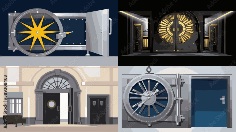 Bank Vault with Open Door Vector Art Flat Graphic Design Stock Vector ...