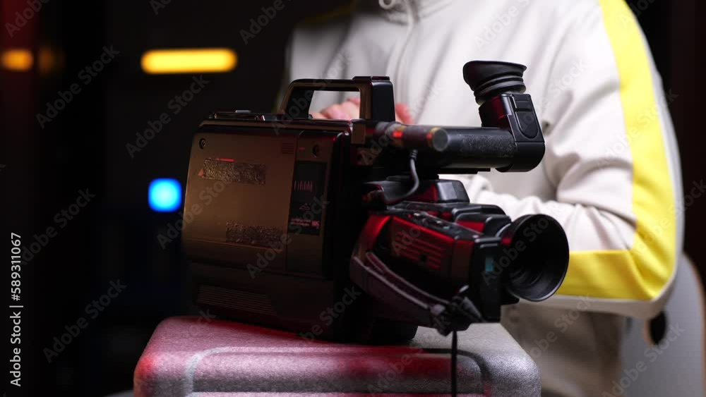 eject an old vhs cassette from a vintage vhs camera. Stock Video ...