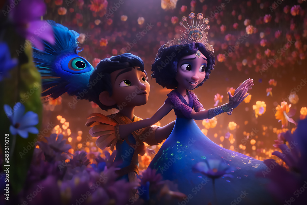 Very cute Radha Krishna Cartoon Character 3d render Stock Illustration ...