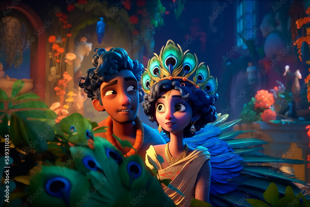 Very cute Radha Krishna Cartoon Character 3d render Stock Illustration ...